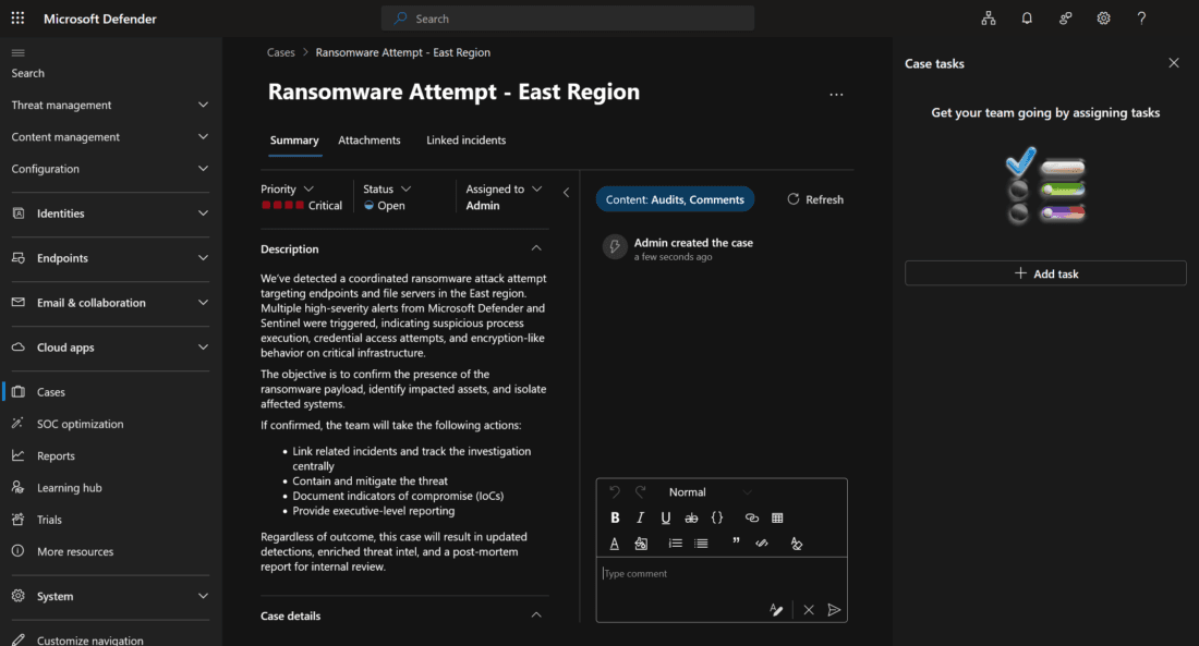 Case management in Microsoft Defender and Sentinel: streamline your ...