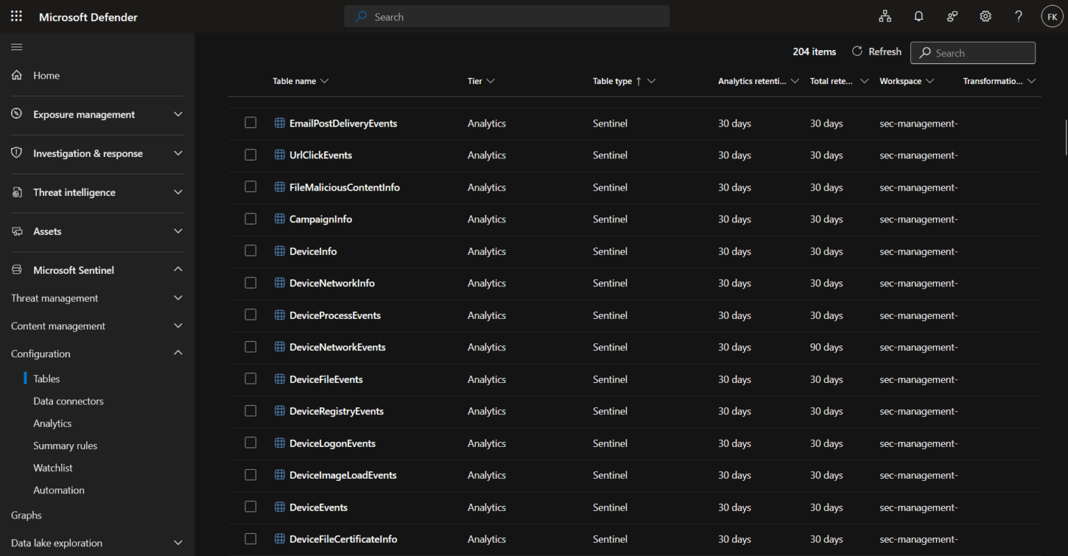 Defender XDR advanced hunting tables: ingest directly into Sentinel ...